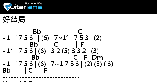 Pandora樂隊 - 好結局 結他譜 Chord譜 吉他譜| 曲 : Michael Huen 詞 : 盧華 | Guitarians.com