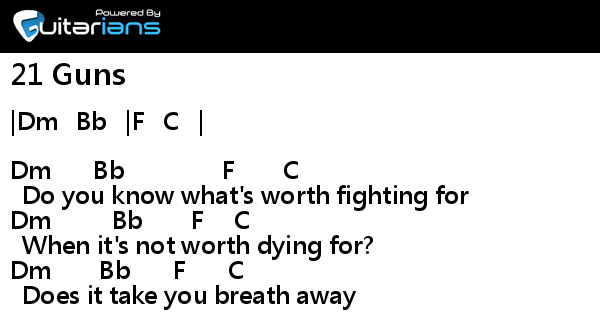 Green Day 21 Guns Guitar Chords